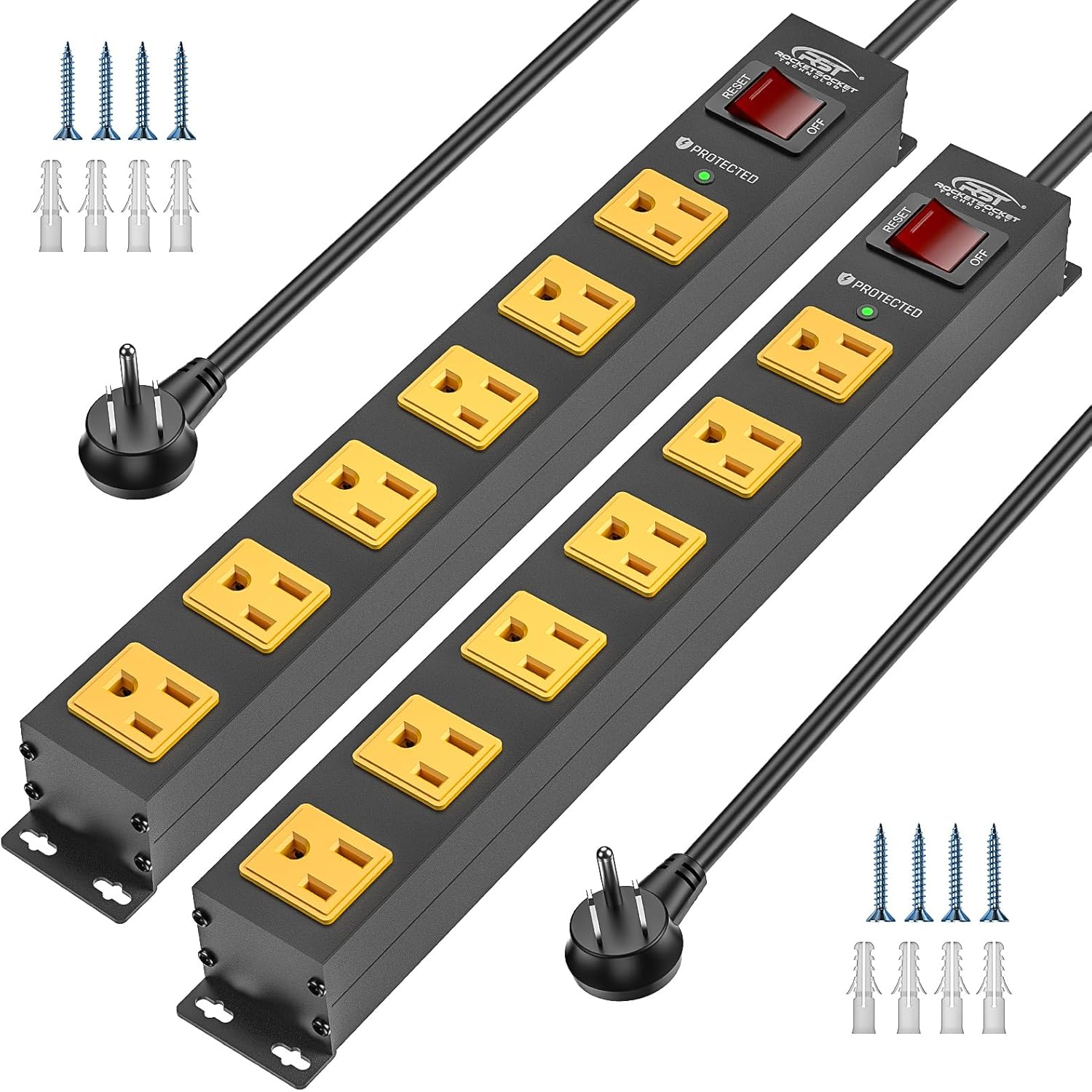 CRST 2PK Wider Spaced 6 Outlet Metal Surge Protector Power Strip 2100J ...