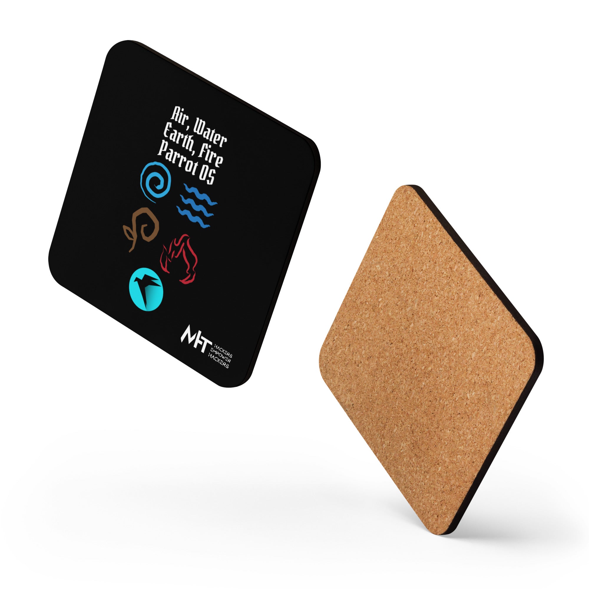 Air, Water, Earth, Fire, Parrot OS - Cork-back coaster – MyHackerTech