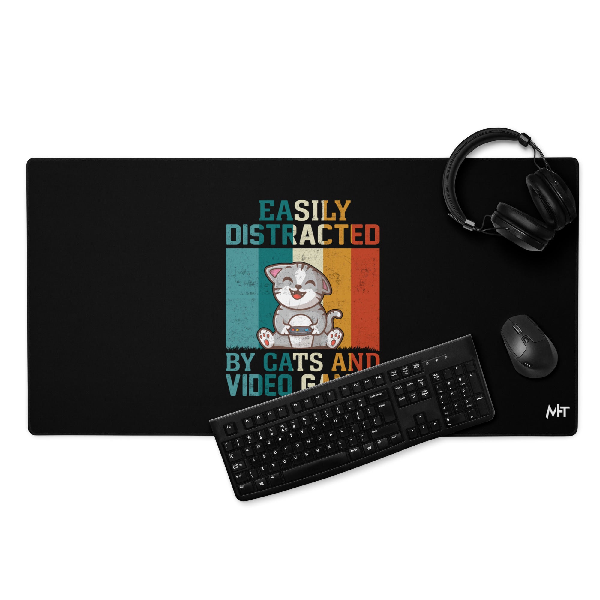 Easily Distracted by Cats and Video games Desk Mat – MyHackerTech